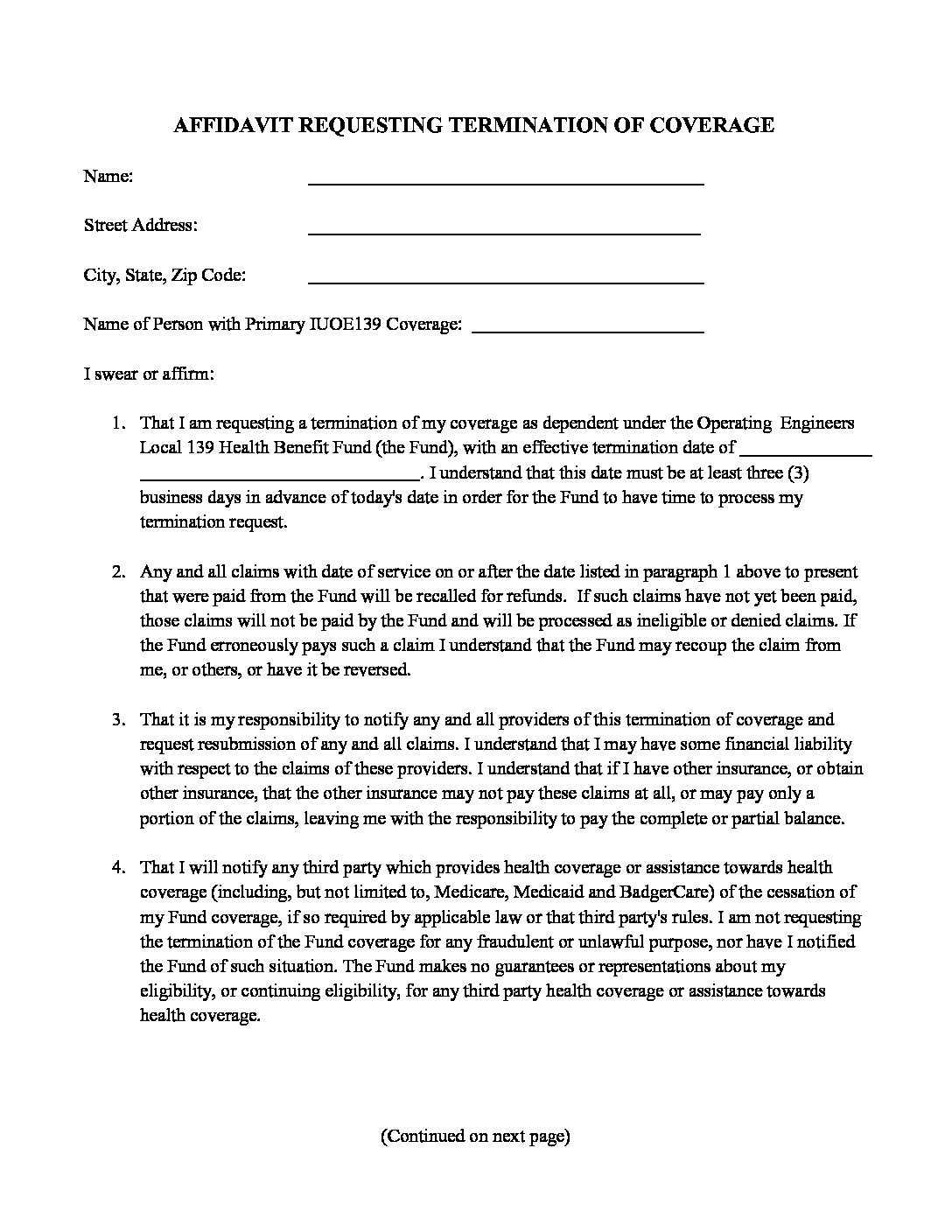 Affidavit to Terminate Coverage Any Dependent Updated May 2017 ...